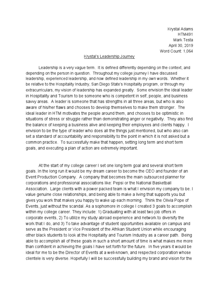 Leadership Journey Essay | PDF | Goal | Leadership