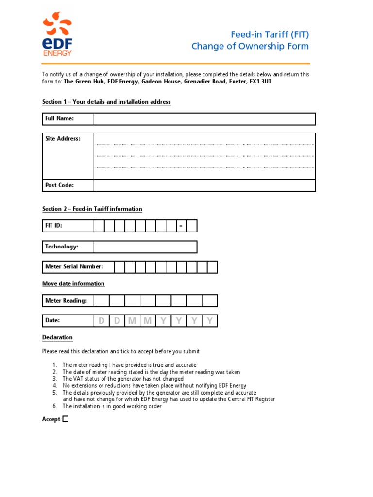 FIT Change of Ownership Form | PDF