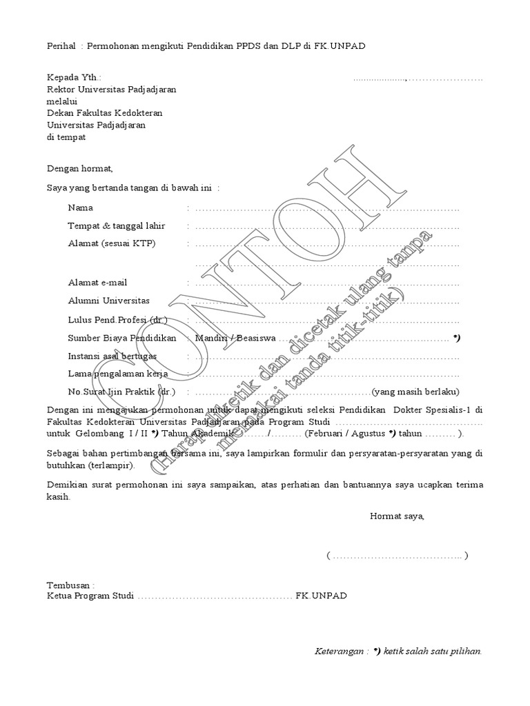Form Permohonan Mengikuti PPDS | PDF