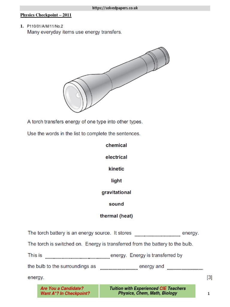 2011 Physics Checkpoint | PDF