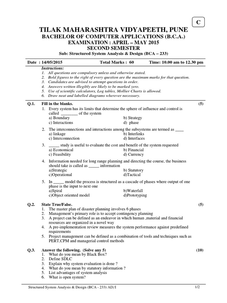 BCA 233 Structured System Analysis & Design - (C) | PDF | System | Systems Engineering