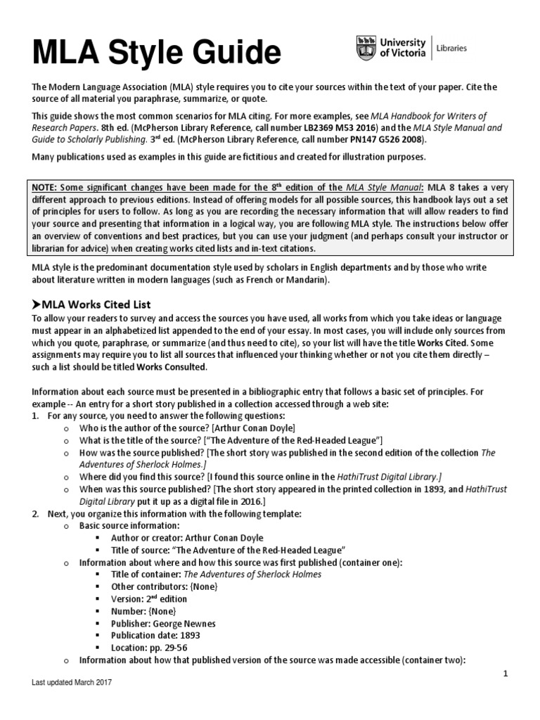 Mla Style Guide Mla Works Cited List Pdf Citation Written Communication