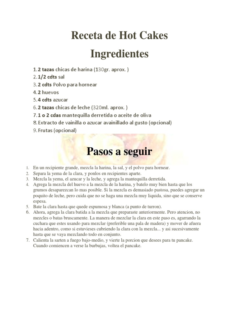 Receta de Hot Cakes paso a paso | PDF