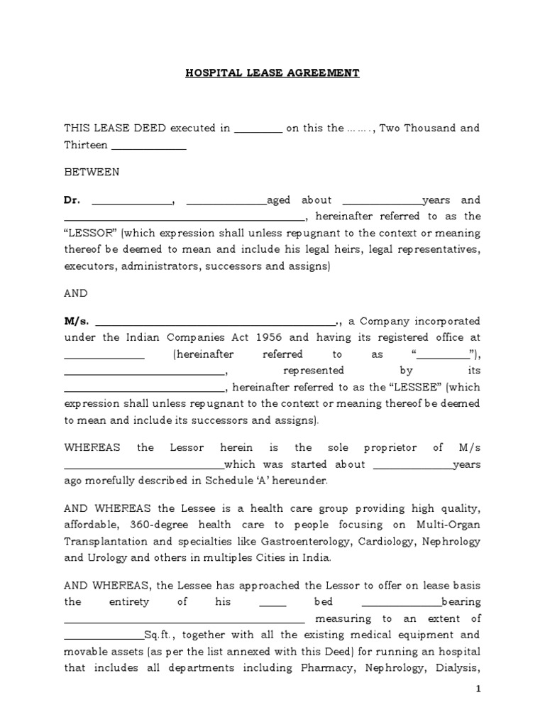 Hospital Lease Agreement | PDF | Lease | Indemnity