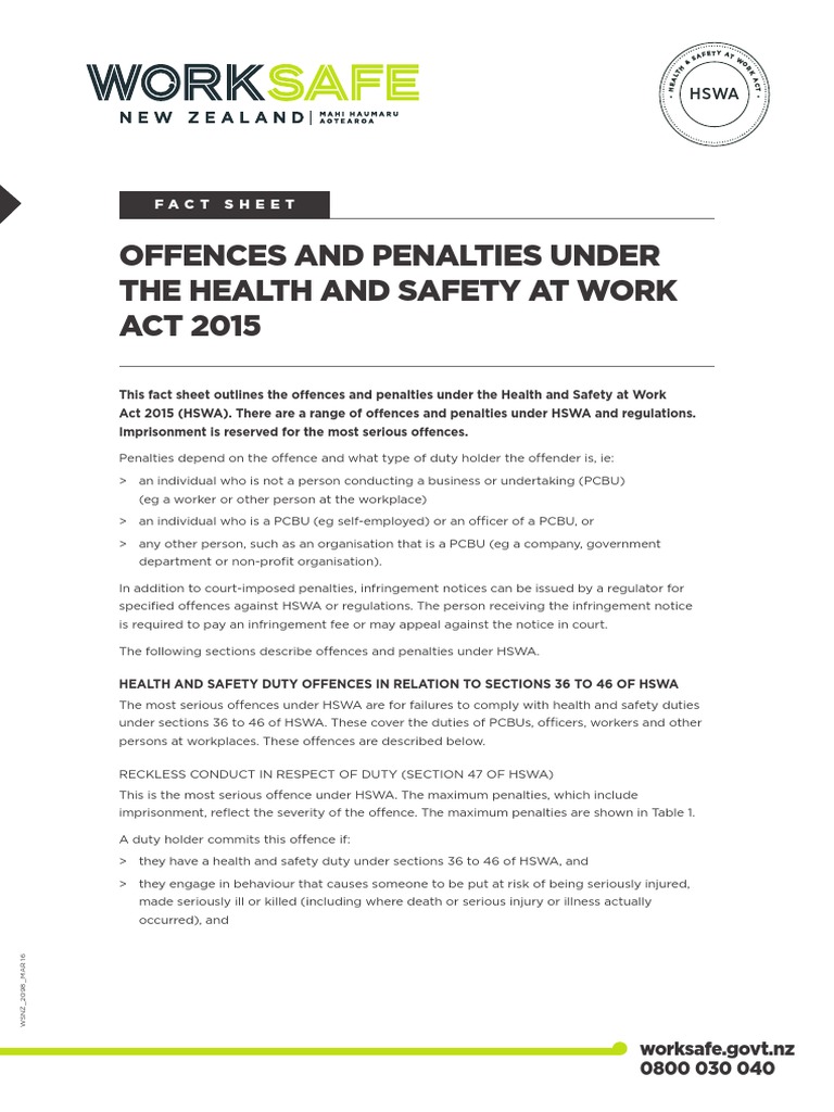 Offences and Penalties Under Hswa | PDF | Occupational Safety And ...