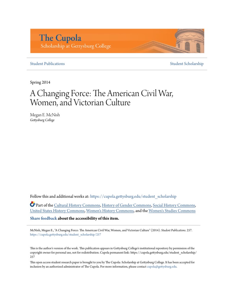 A Changing Force - The American Civil War Women and Victorian Cu | PDF ...