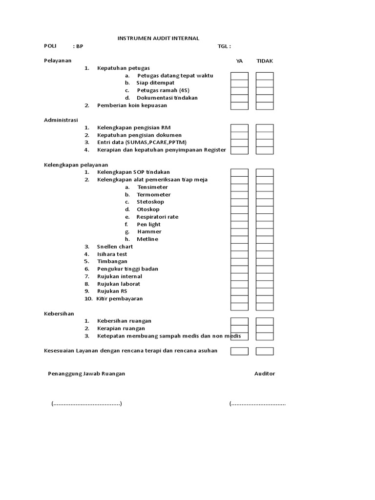 Instrumen Audit Internal Pelayanan Kesehatan | PDF
