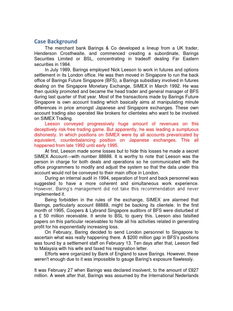 Barings Case | PDF | Corporate Law | Banks