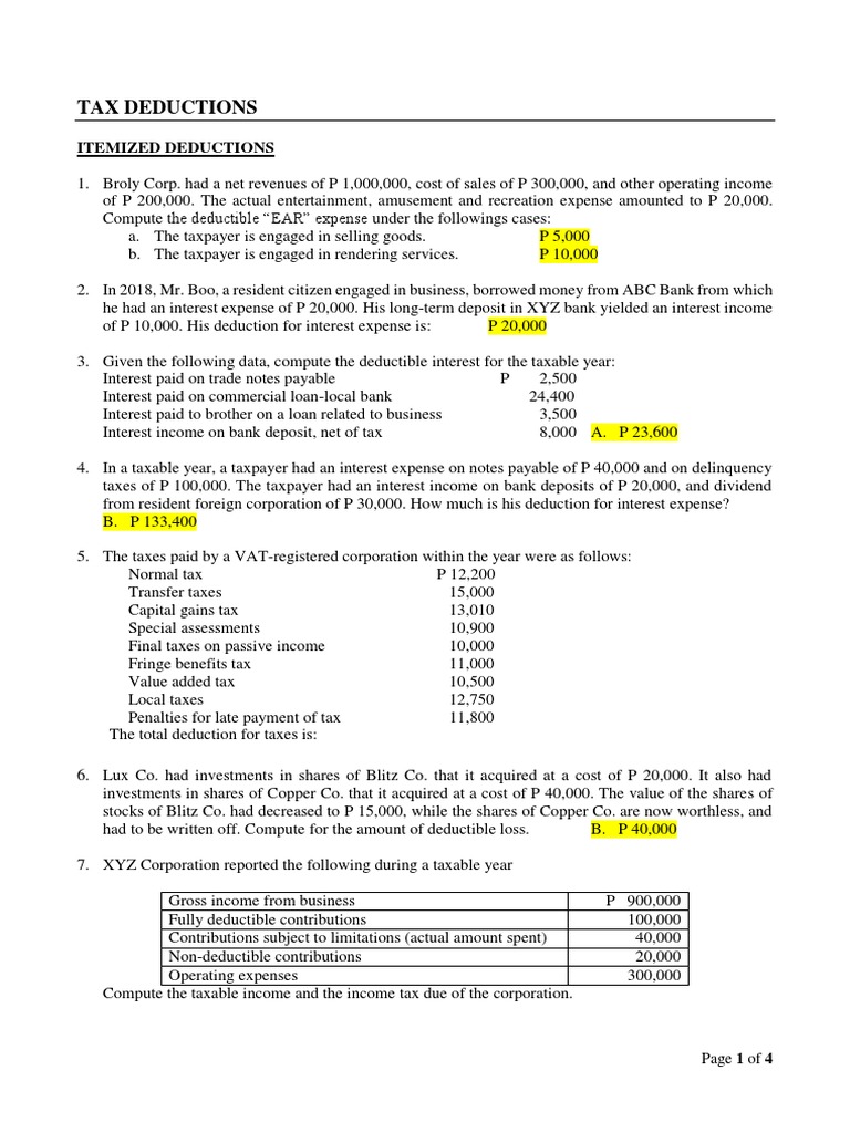 A Comprehensive Guide to Itemized Deductions and Tax Calculations for ...