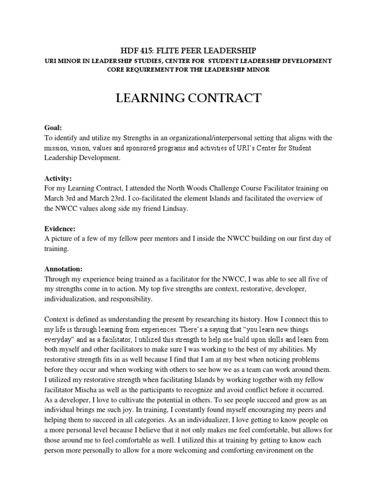 Learning Contract | PDF | Facilitator | Leadership
