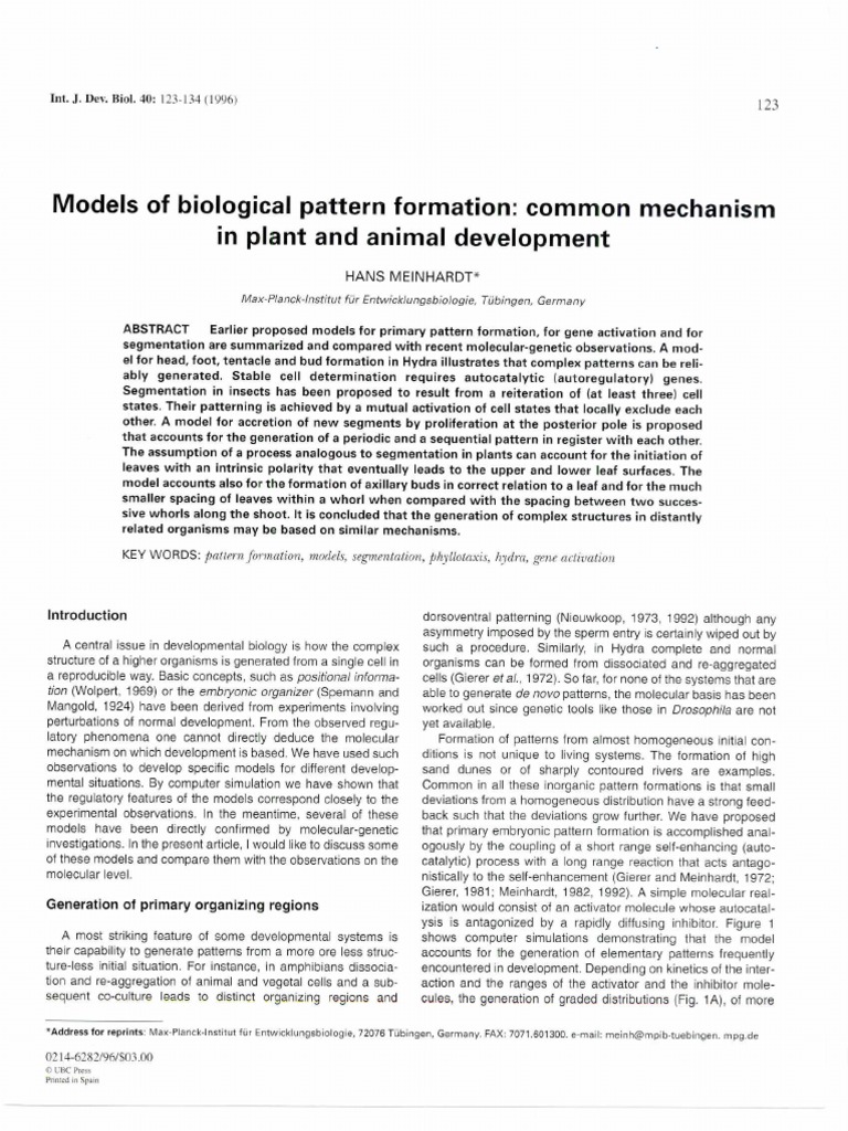 Models of Biological Pattern Formation: Common Mechanism in Plant and ...
