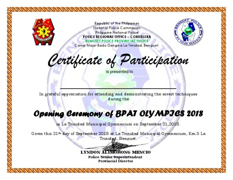 Certificate of Participation - BPATS | PDF