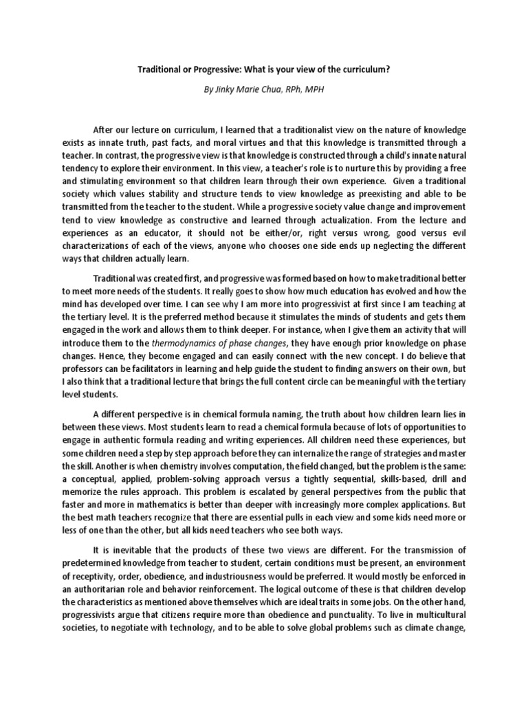 Traditional or Progressive | PDF | Learning | Teachers
