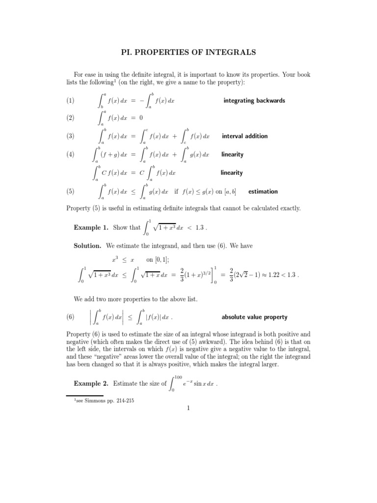 Pi. Properties of Integrals: See Simmons Pp. 214-215 | PDF | Integral ...