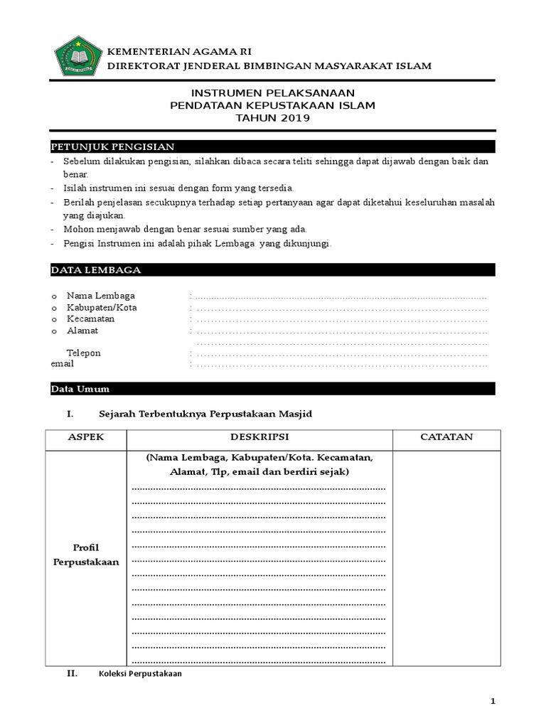 Contoh Instrumen Pendataan Perpustakaan Masjid | PDF Contoh Instrumen Pendataan Perpustakaan Masjid | PDF
