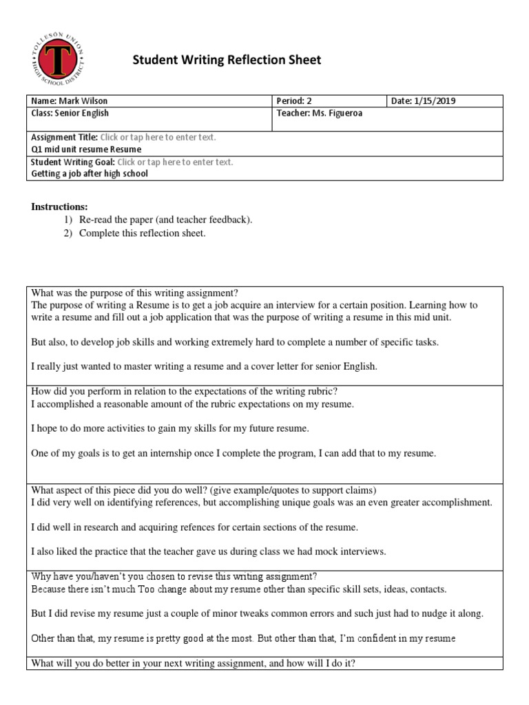 q1 Mid Unit Reflection | PDF | Rubric (Academic) | Goal