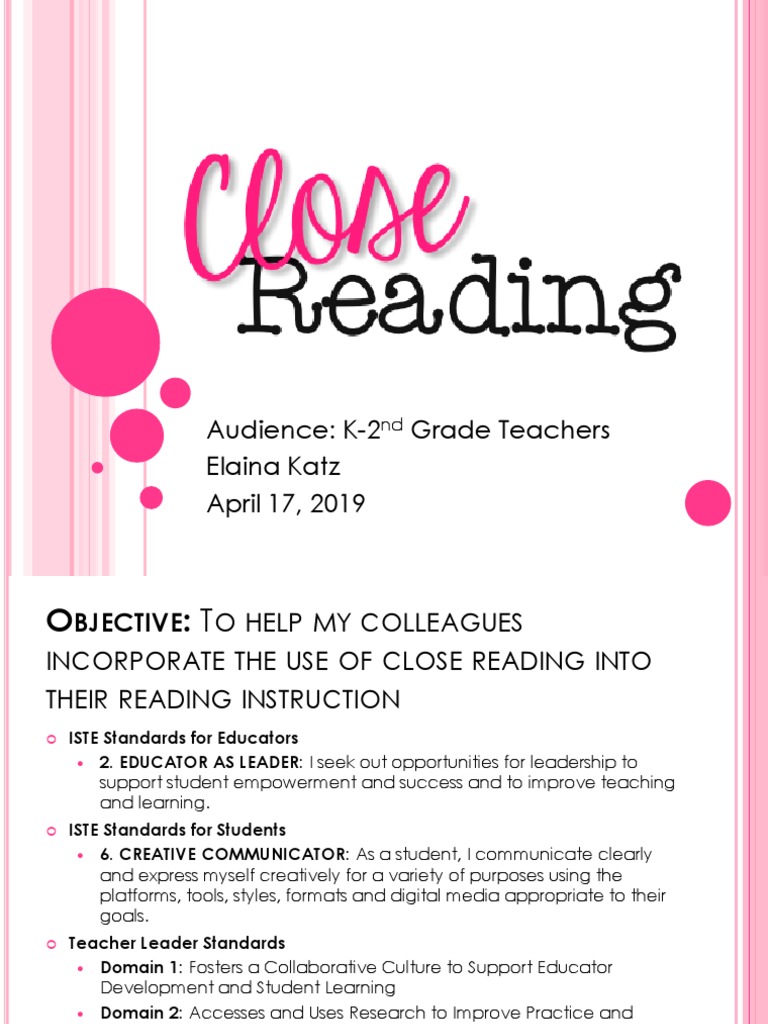 Elaina Katz - Close Reading Presentation | PDF | Reading (Process ...