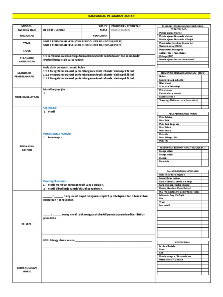 Contoh RPH PK Kosong 2019 | PDF