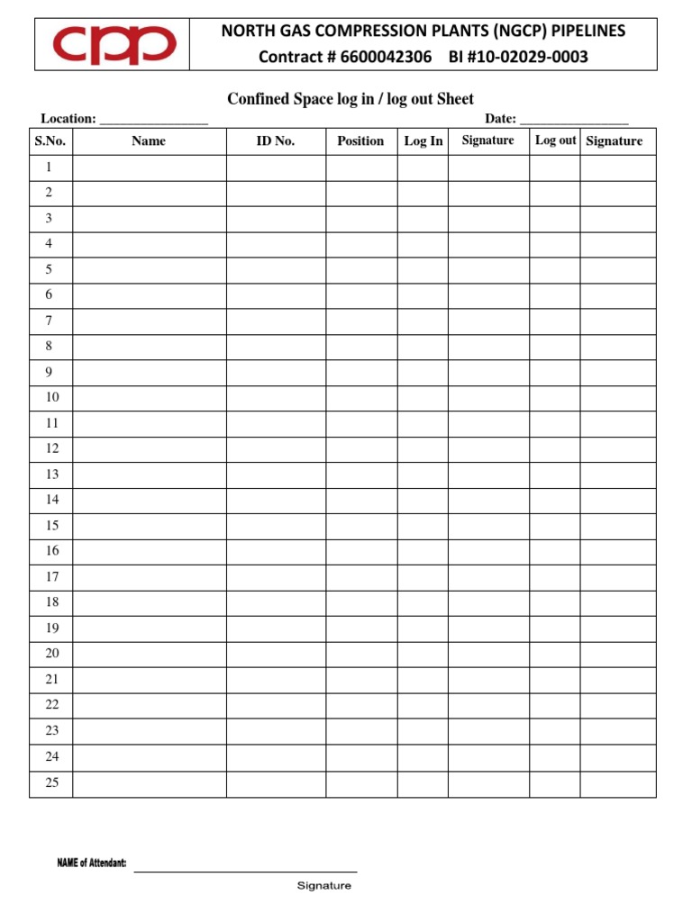 10-Confined Space LOG SHEET | PDF