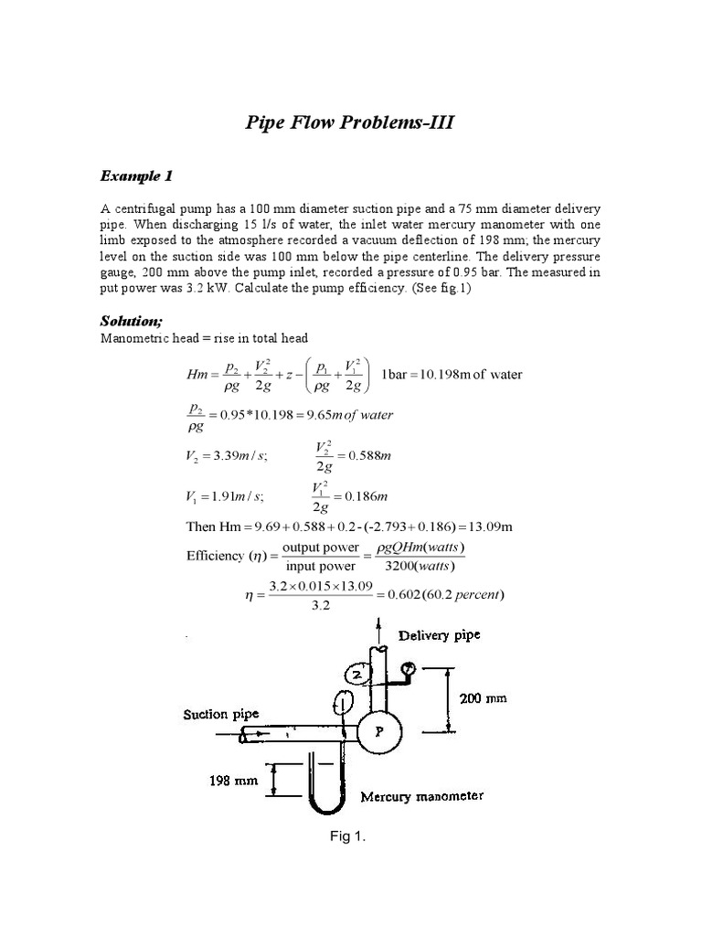 Pipe Flow Problems-III: Example 1 | PDF | Pressure Measurement | Pump