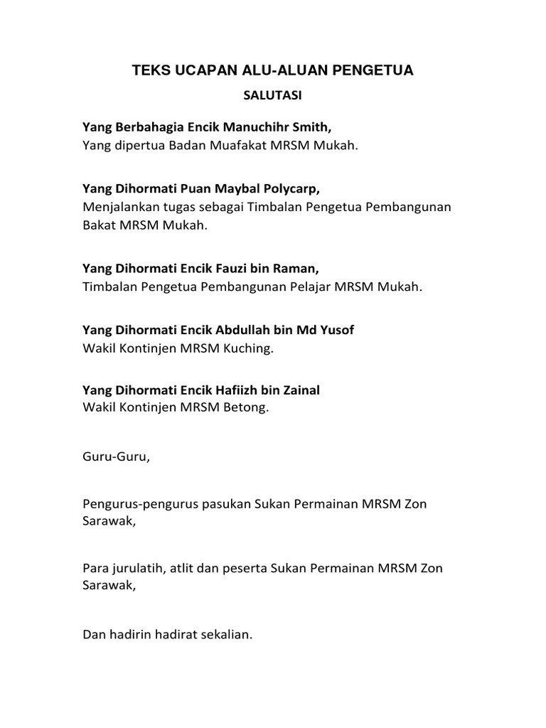 Teks Ucapan Aluan Pengetua Super | PDF