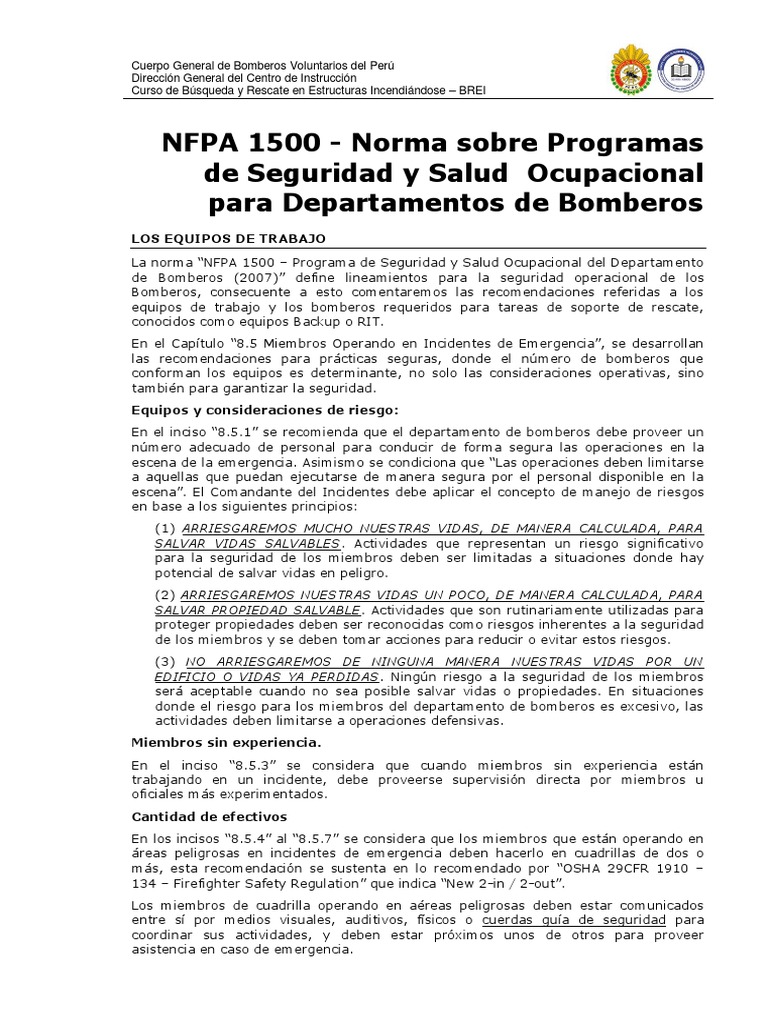 Articulo NFPA 1500 | PDF | Bombero | Bienestar