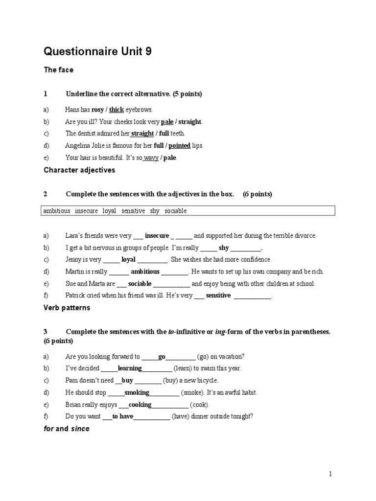 Questionnaire U9 RESUELTO | PDF | Optimism