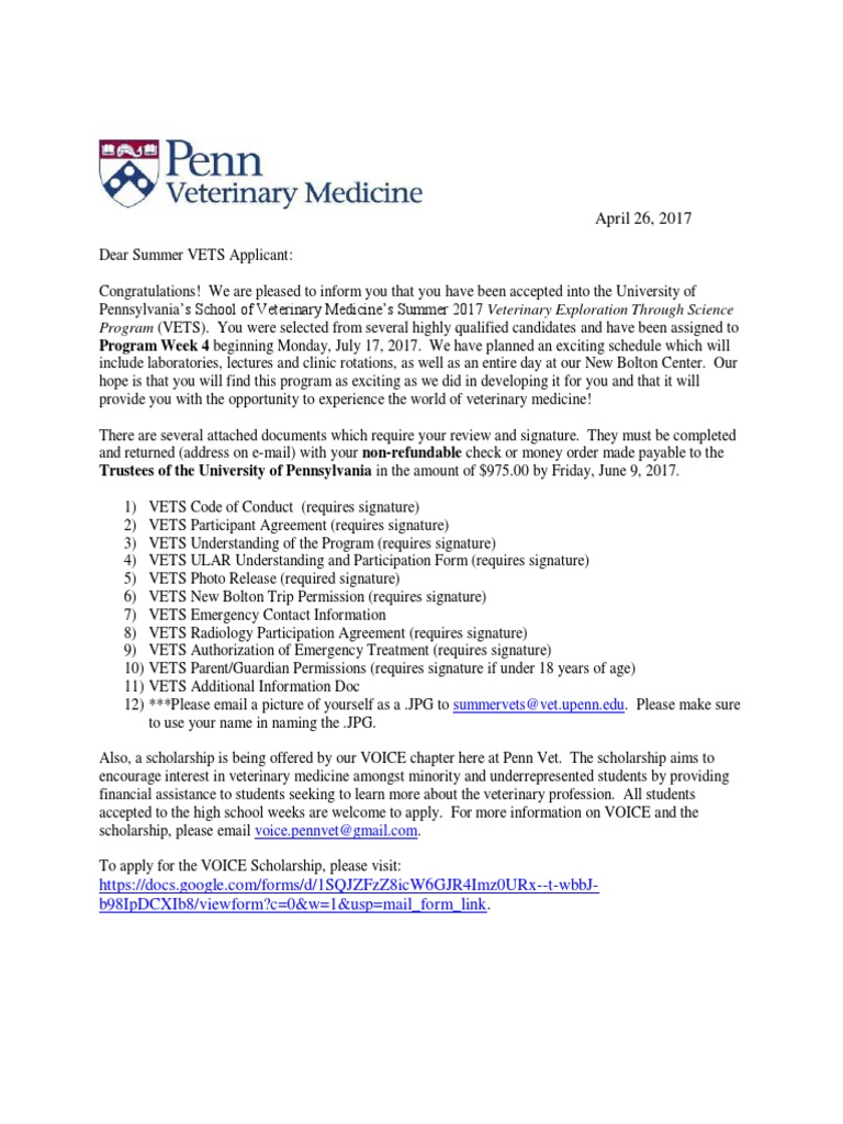 Acceptance Letter Penn Vet | PDF | Veterinary Physician | University Of ...