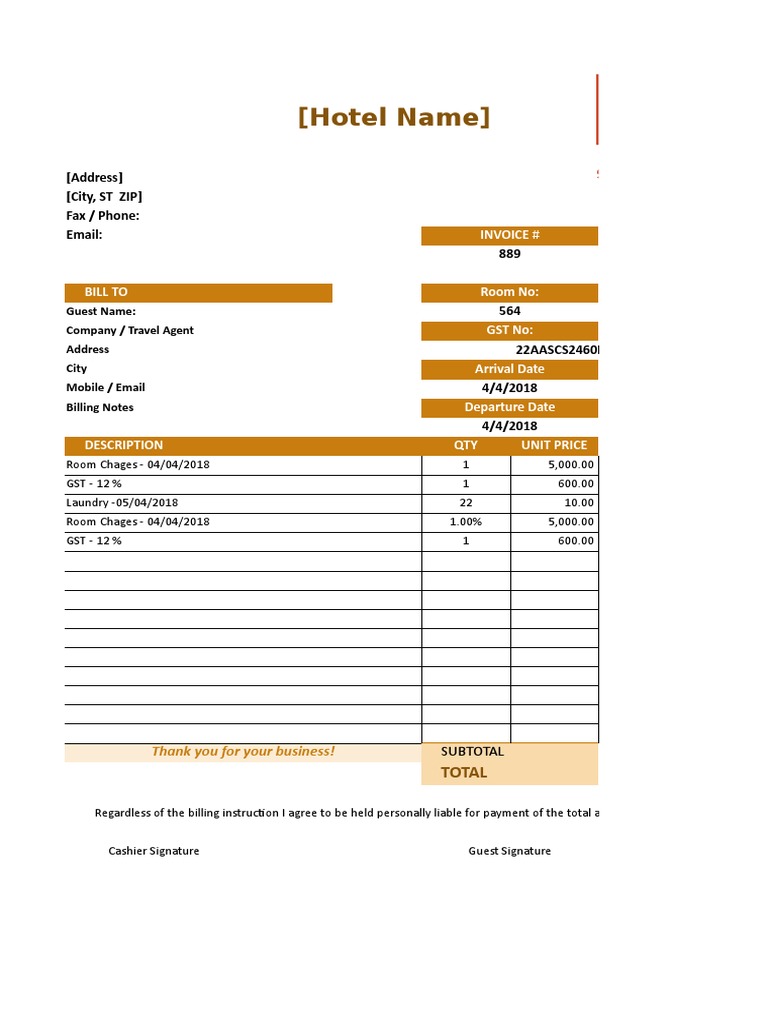 Hotel Invoice Sample 6 | PDF | Business Documents | Invoice
