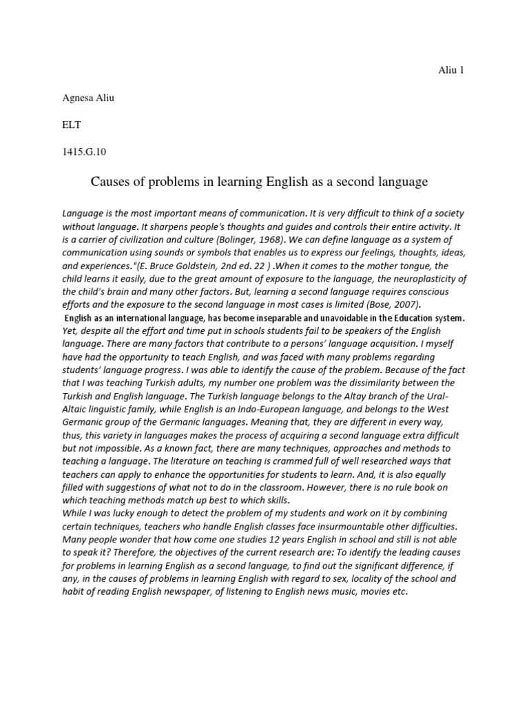 Causes of Problems in Learning English As A Second Language: Aliu 1 ...