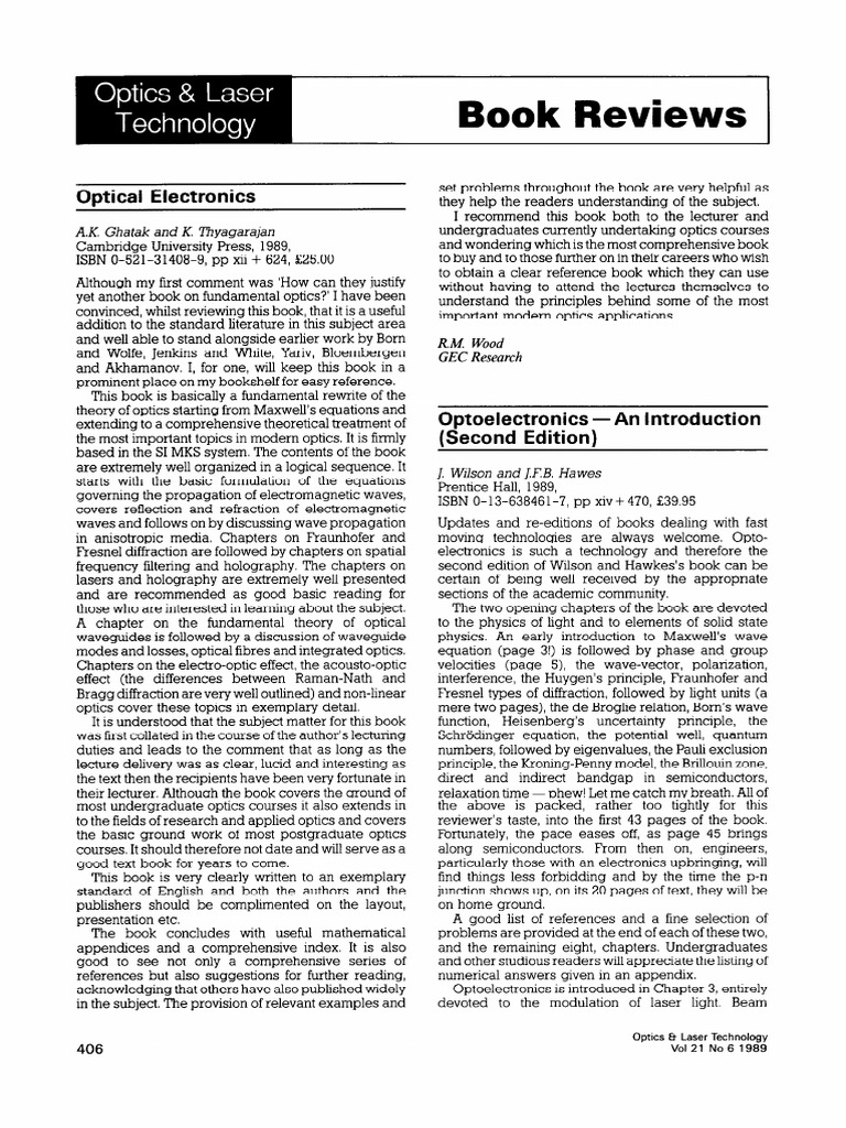Optical Electronics | PDF | Diffraction | Optics