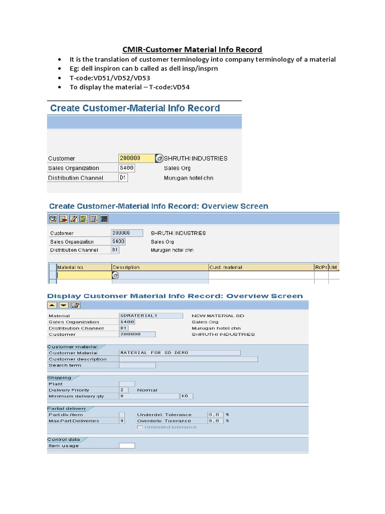 CMIR-Customer Material Info Record | PDF