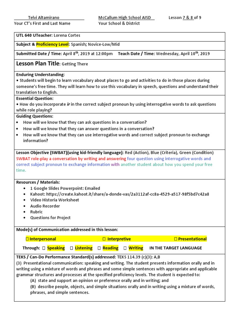 Lesson Plan Title: SWBAT Role-Play A Conversation by Writing and ...