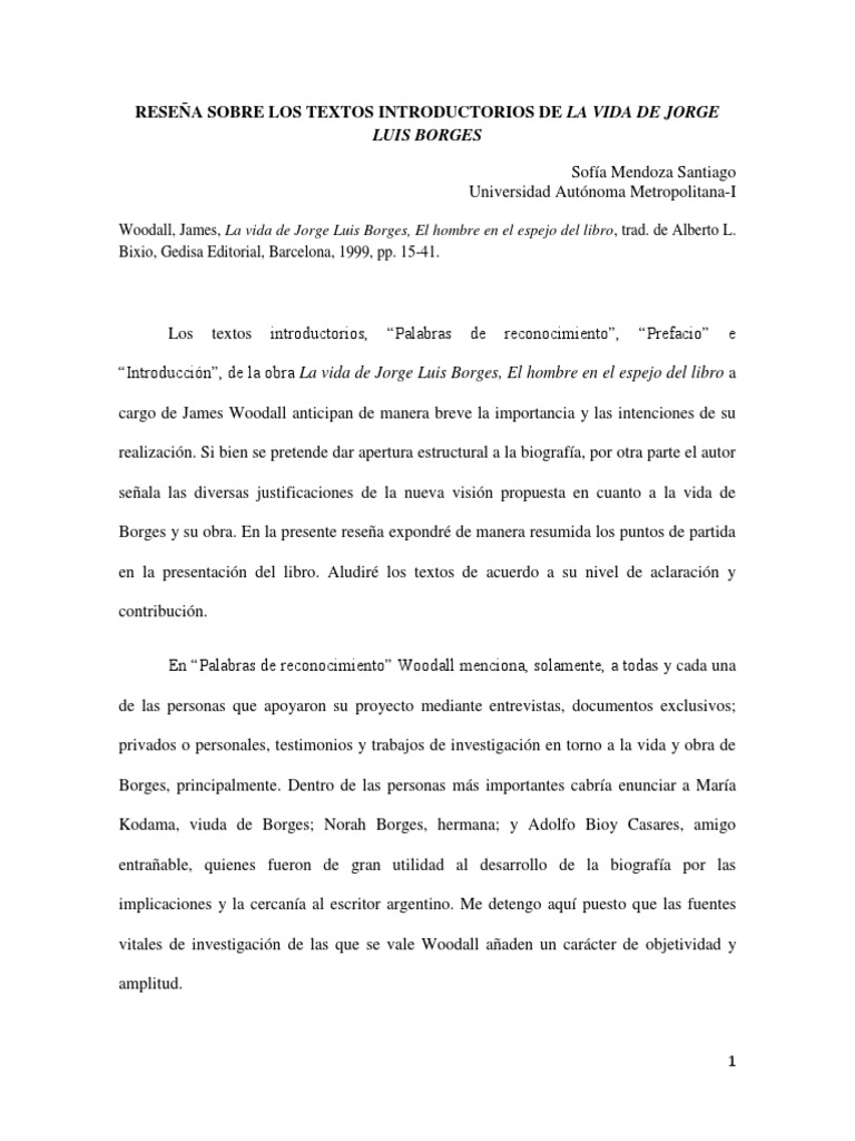 Reseña Sobre Los Textos Introductorios de La Vida de Jorge Luis Borges | PDF | Biografía | Autor