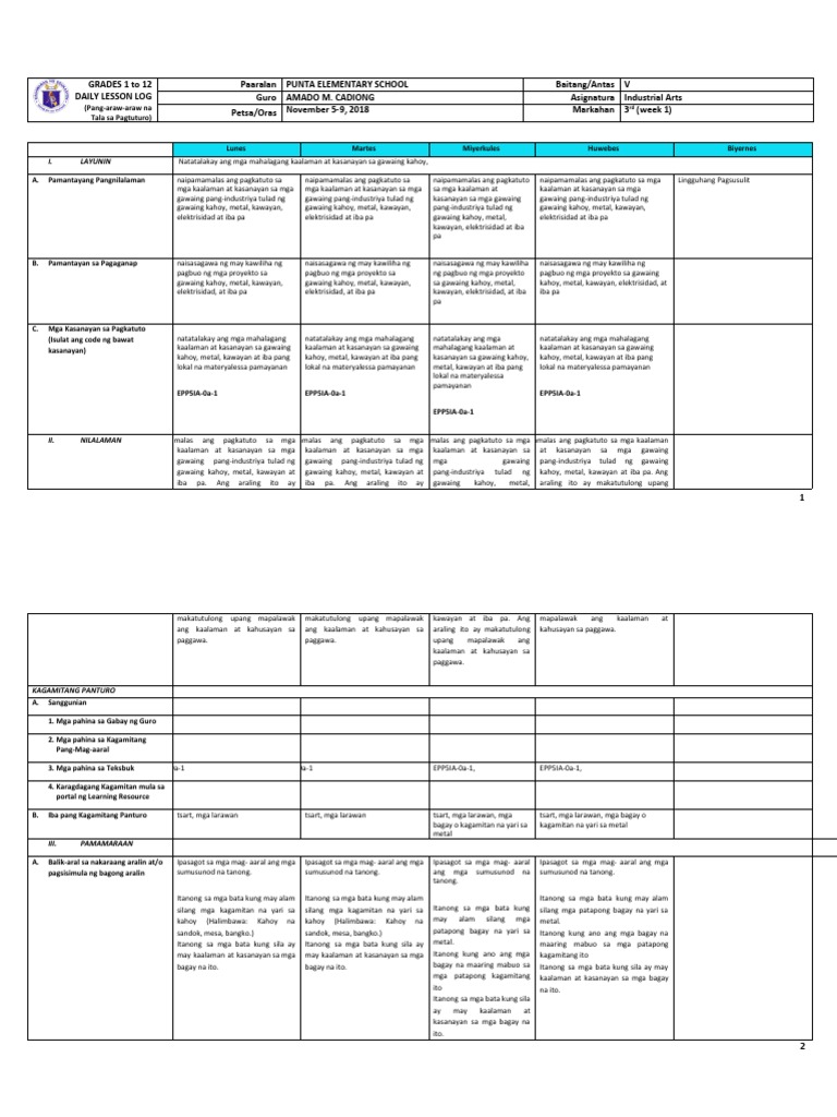 Grade 5 EPP Industrial Arts DLL | PDF