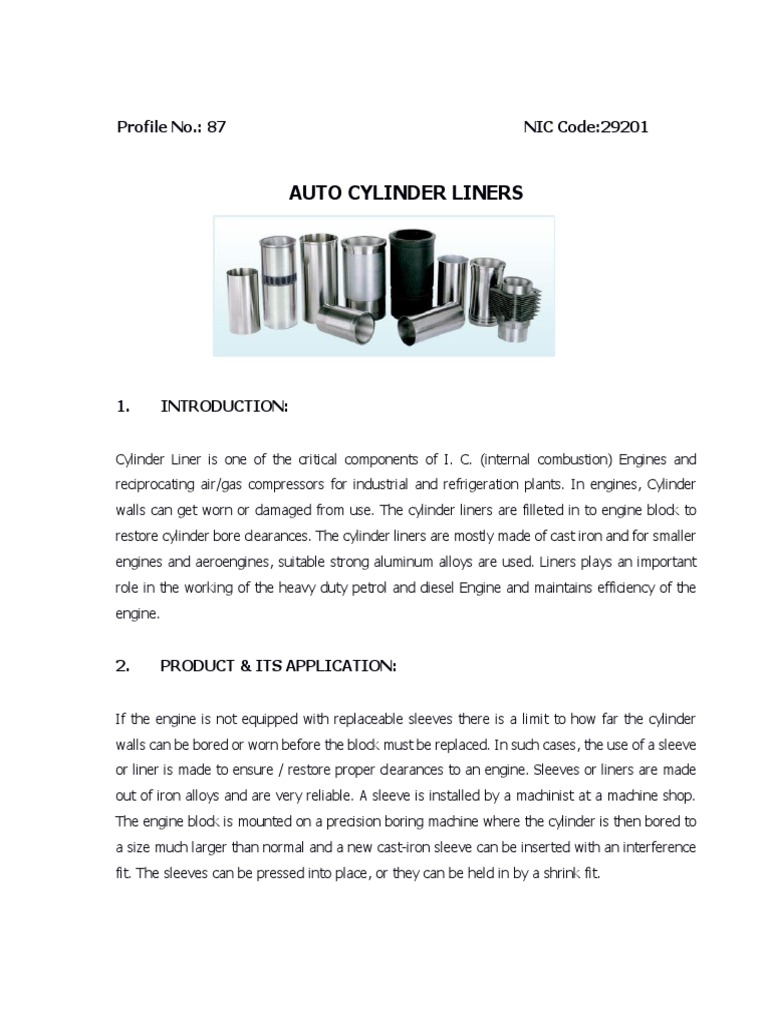 Auto Cylinder Liners: Profile No.: 87 NIC Code:29201 | PDF | Cylinder ...