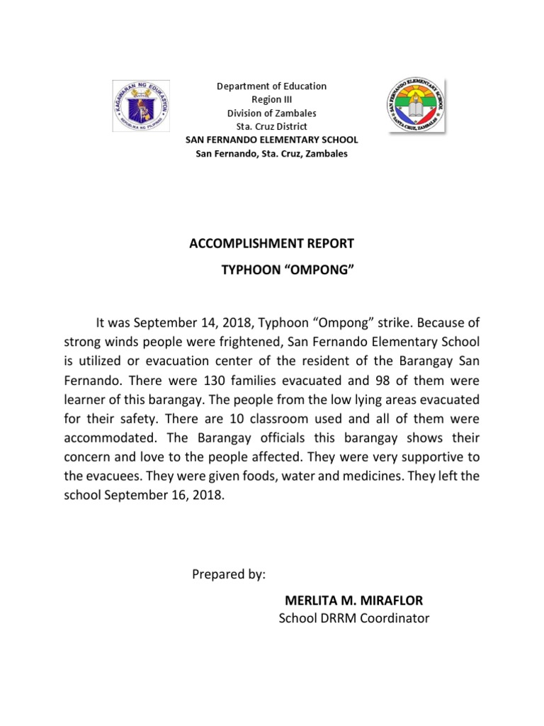 Accomplishment Report Typhoon | PDF