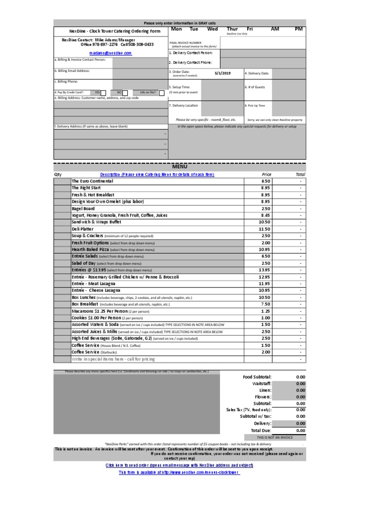 An Excel Template For Catering Order Form1 | PDF | Salad | Menu