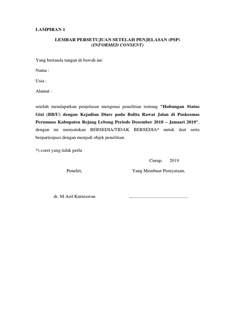 Lampiran 1 Lembar Persetujuan Setelah Penjelasan (PSP) : (Informed ...