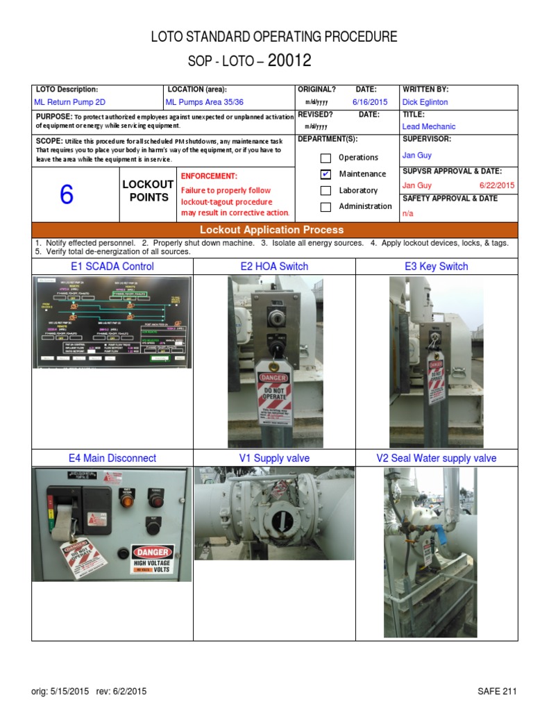 LOTO Standard Operating Procedure | PDF | Engineering | Safety