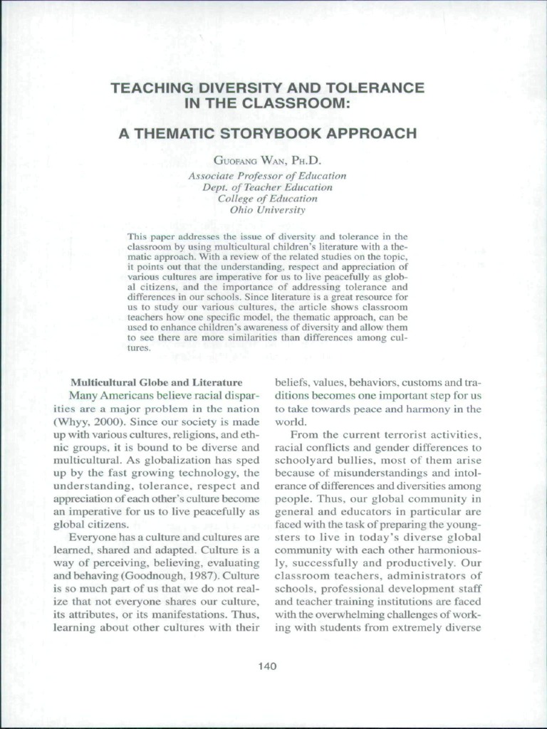 Teaching Diversity and Tolerance in The Classroom | PDF ...