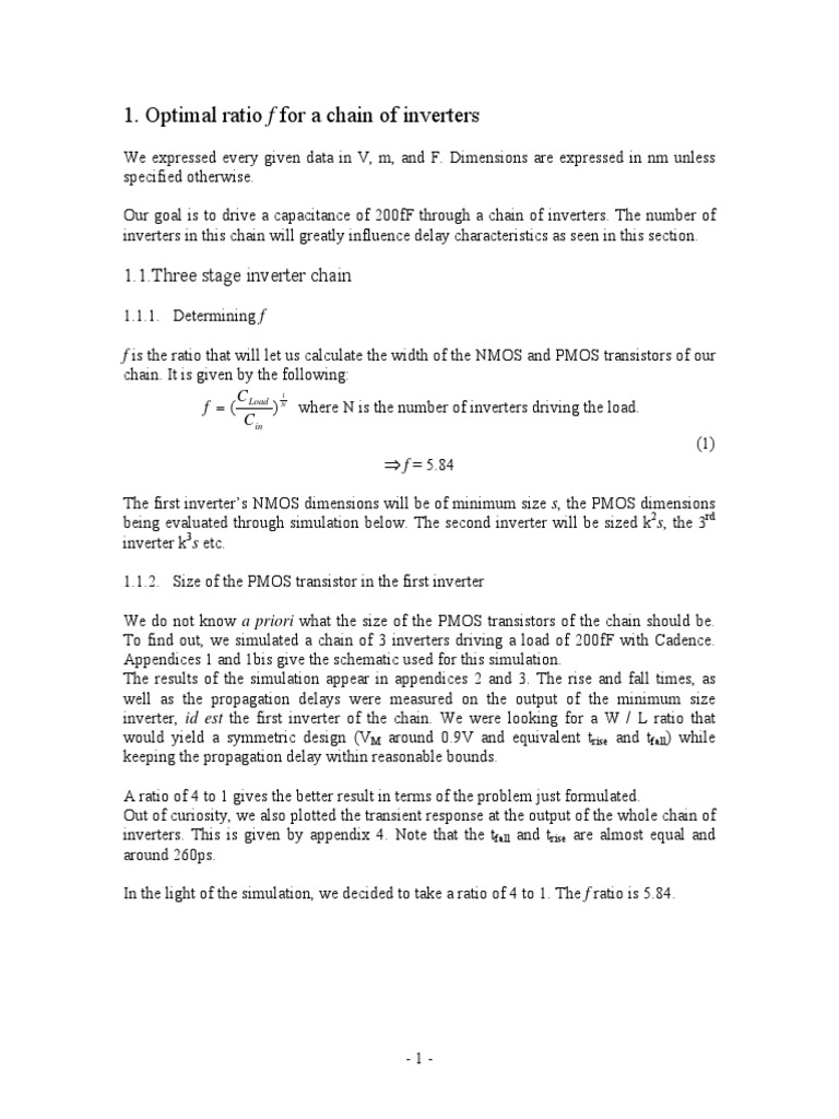 Optimal Ratio F For A Chain of Inverters: 1.1.three Stage Inverter ...