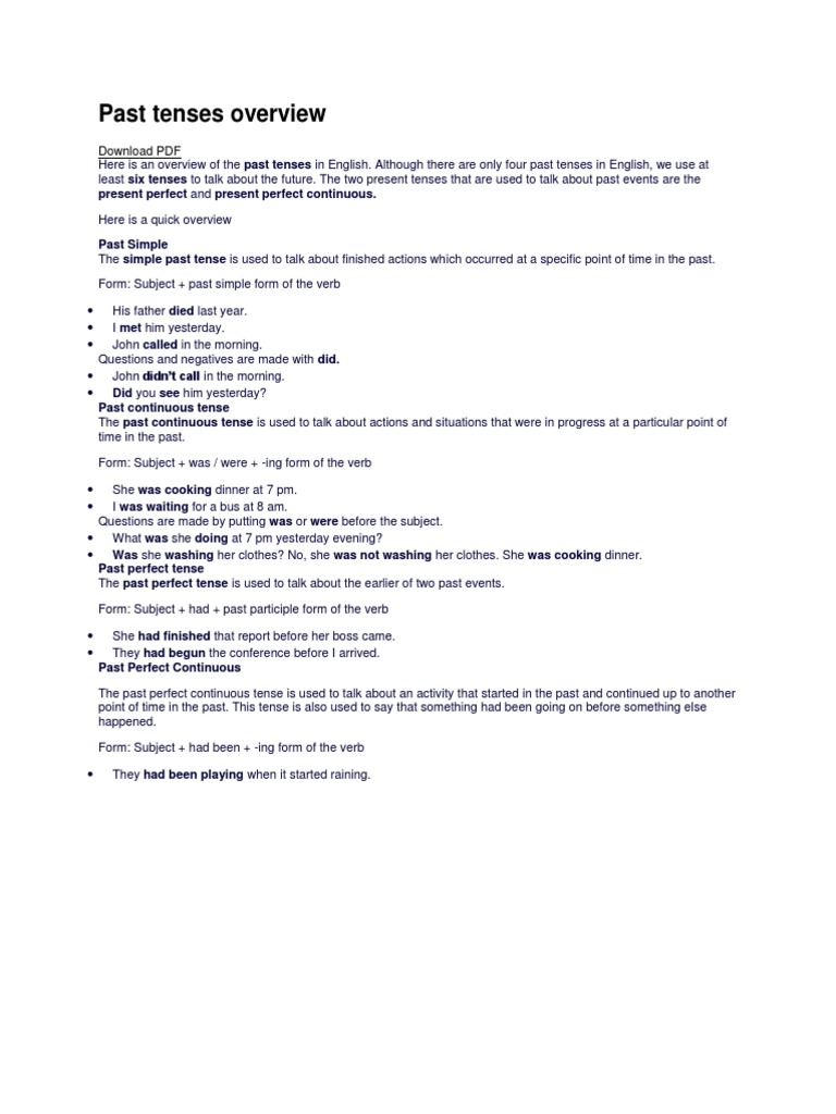 Past Tenses Overview | PDF
