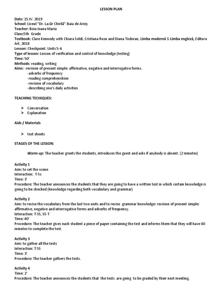 Lesson Plan-5th Grade | PDF | Question | Reading Comprehension
