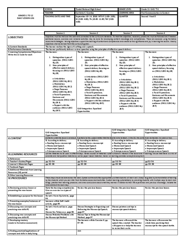 OC DLL September 10- 14, 2018 Grade 11.docx | Change | Learning