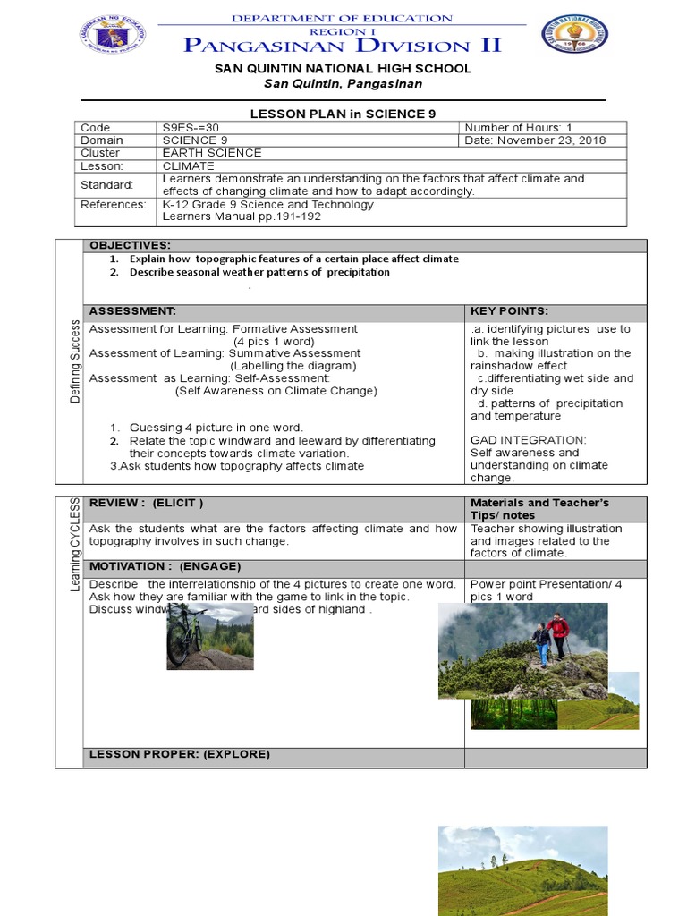 Grade 9 Lesson Plan | PDF | Climate | Lesson Plan