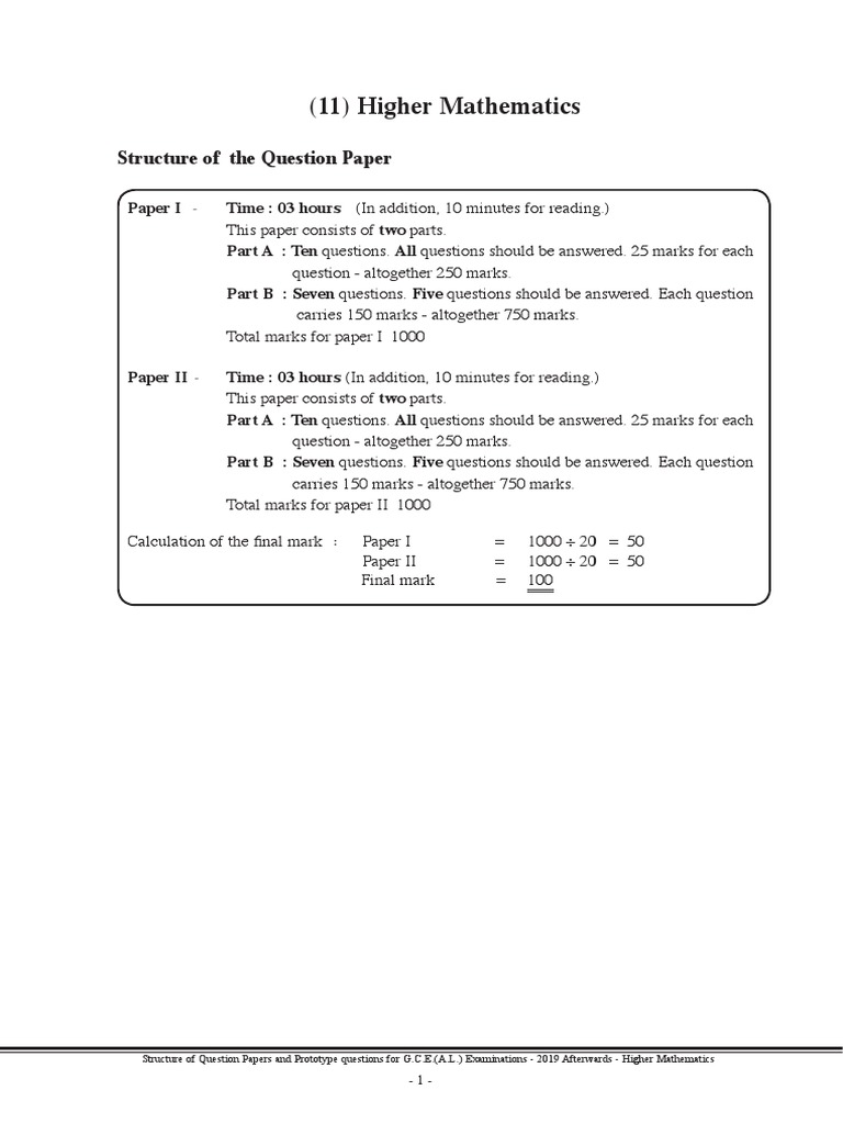 Higher Mathematics: Structure of The Question Paper | PDF | Rotation ...