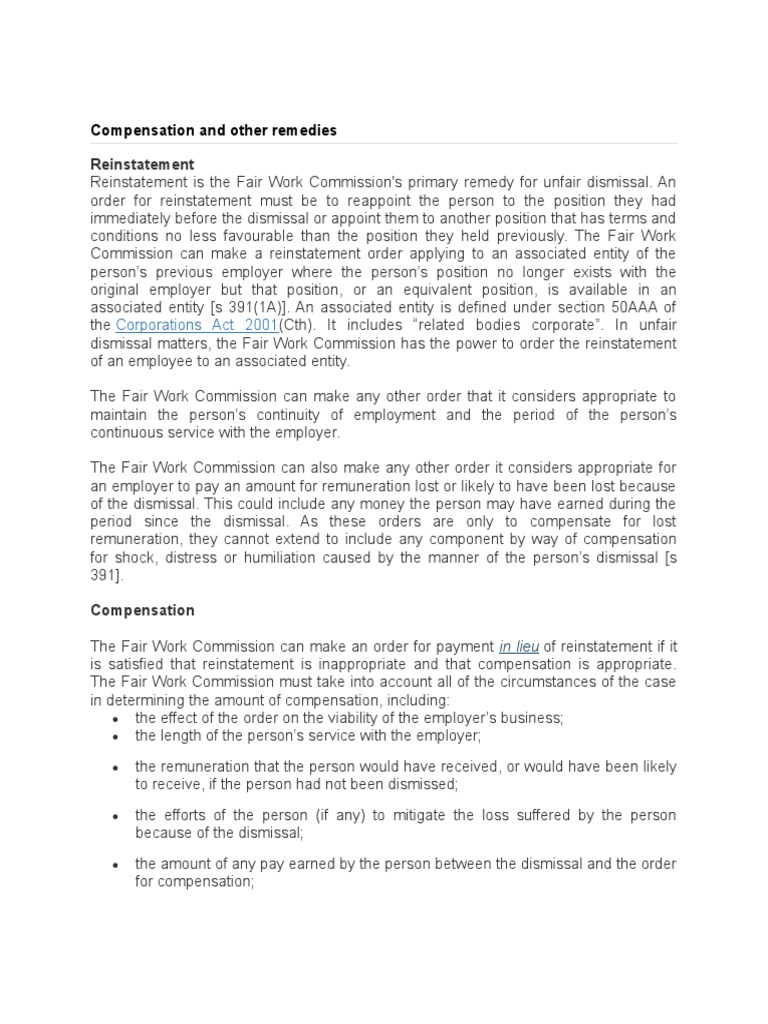 Compensation and Other Remedies | PDF | Working Conditions | Employment