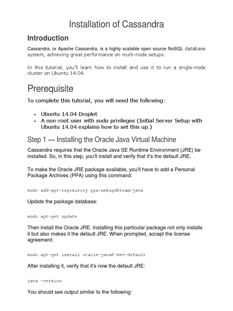 Installation of Cassandra: Step 1 - Installing The Oracle Java Virtual ...