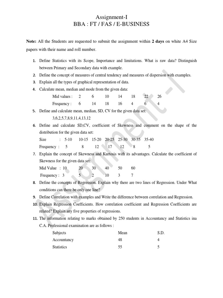 BBA Assignment 1 | PDF | Skewness | Correlation And Dependence